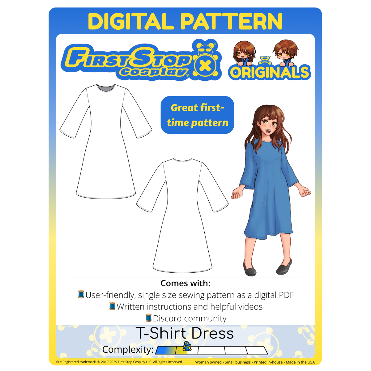 FSCO® DIGITAL Relaxed Fit T-Shirt Dress Sewing Pattern – First Stop Cosplay
